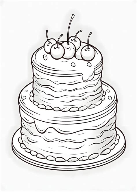 케이크 컬러링 페이지 생일 케이크 색칠 페이지 웨딩 케이크 칠색 페이지 손으로 그려진 생일케이크 윤 일러스트레이션 컬러링 책 페이지 Ai 생성 프리미엄 사진