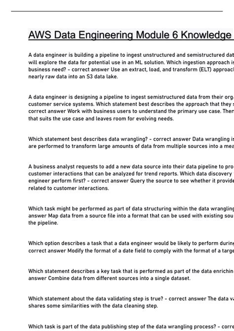 Aws Data Engineering Module 6 Knowledge Check Questions And Answers Latest Update Eal Using