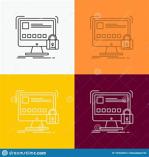 Protect Protection Lock Safety Secure Icon Over Various Background Line Style Design