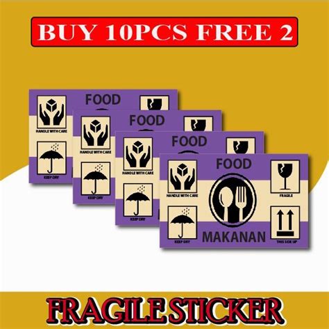 🔥readystock🔥 Buy 10 2 Sticker Fragile Makanan Purple Purple Food Fragile Logistics 79cm X