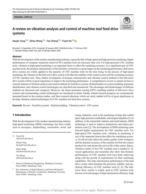 A Review On Vibration Analysis And Control Of Machine Tool Feed Drive Systems Request Pdf