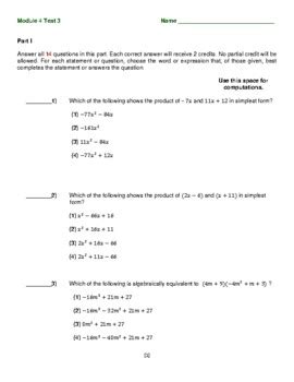 Module 4 Test 3 Polynomial Quadratic Expressions Equations Functions