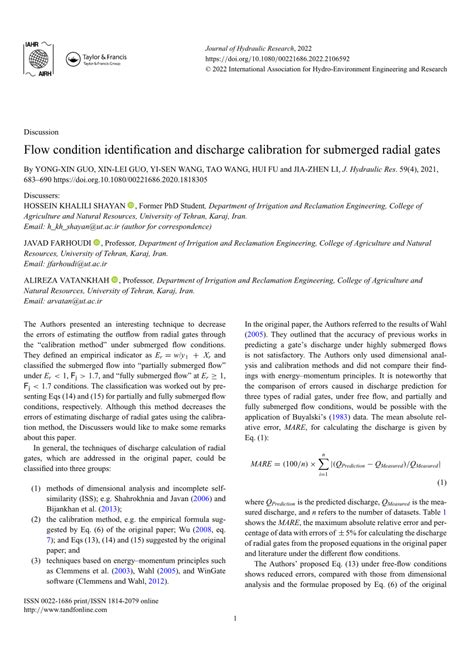 Pdf Flow Condition Identification And Discharge Calibration For Submerged Radial Gatesby Yong