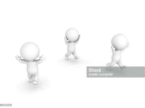 실행 하는 그들의 무기를 제기와 멀리 하 고 전전긍긍의 3d 캐릭터 3 개 가출자에 대한 스톡 사진 및 기타 이미지 가출자 개념 개념과 주제 Istock