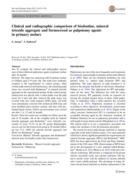 Clinical And Radiographic Comparison Of Biodentine Mineral Trioxide Aggregate And Formocresol
