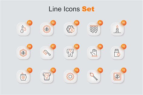 세트 라인 스톱 벌 꿀 디퍼 스틱 꽃 꿀 빵 항아리 양봉가 장갑 및 의상 아이콘 벡터 꽃 식물에 대한 스톡 벡터 아트 및 기타 이미지 Istock