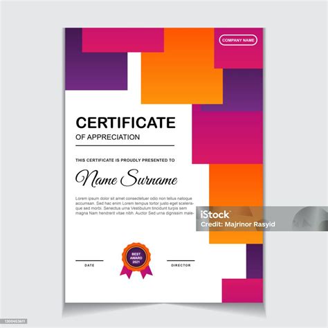 기하학적 모양 배지 및 최신 선 패턴의 요소가있는 업적 테두리 디자인 템플릿 인증서 벡터 그래픽 인쇄 레이아웃 감탄에 대한 스톡