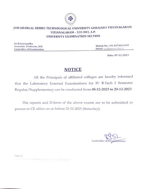 Iv Btech I Sem Lab Circular Dec 2023 Pdf