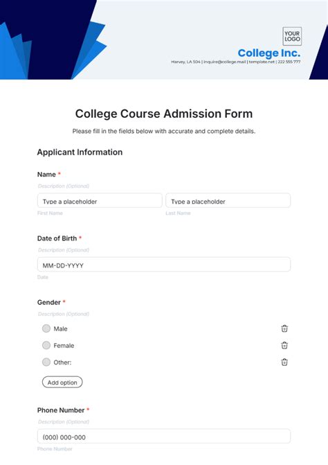 Free Admission Form Templates To Edit Online