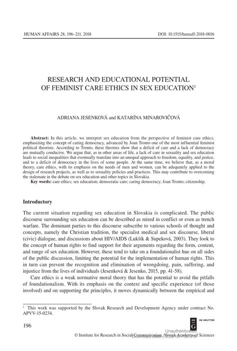 PDF Research And Educational Potential Of Feminist Care Ethics In Sex Education