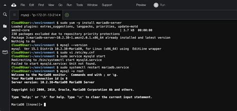 Mysql の設定をすると Mariadb None と出るのですが合っていますか？ プログラミングならドットインストール