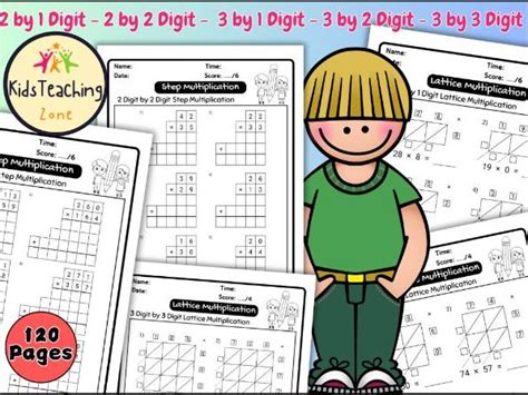 Multi Digit Multiplication Worksheets Using Lattice Grid And Step Methods Teaching Resources