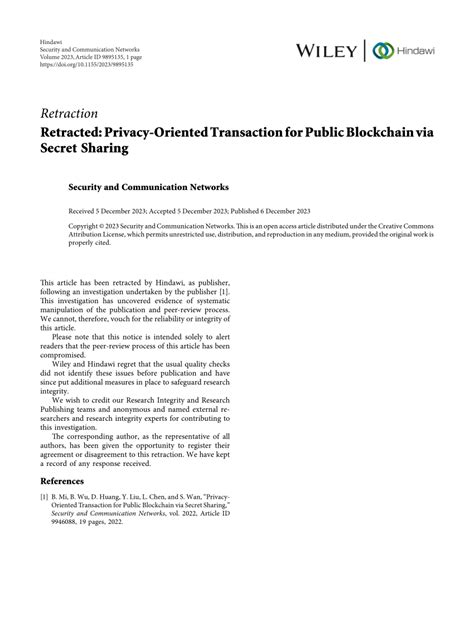 Pdf Retracted Privacy Oriented Transaction For Public Blockchain Via Secret Sharing