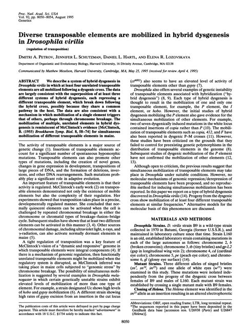 Pdf Diverse Transposable Elements Are Mobilized In Hybrid Dysgenesis In Drosphila Virilis
