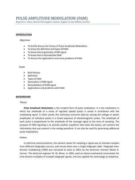Pulse Amplitude Modulation Pdf Sampling Signal Processing Modulation