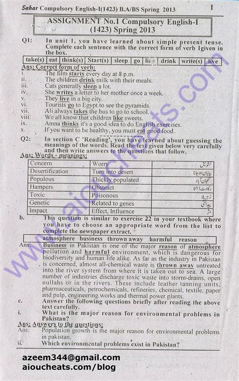 Comp English Code 1423 Free Aiou Solved Assignment Spring 2013
