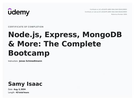 completed node js express mongodb and more course samy isaac posted on the topic linkedin