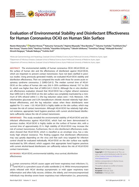 Pdf Evaluation Of Environmental Stability And Disinfectant