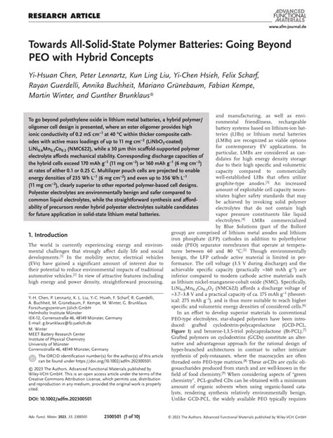 Pdf Towards All‐solid‐state Polymer Batteries Going Beyond Peo With