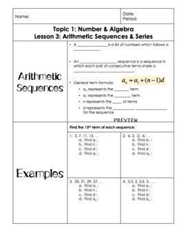 Arithmetic Sequences Series Notes Homework IB Math AISL TpT