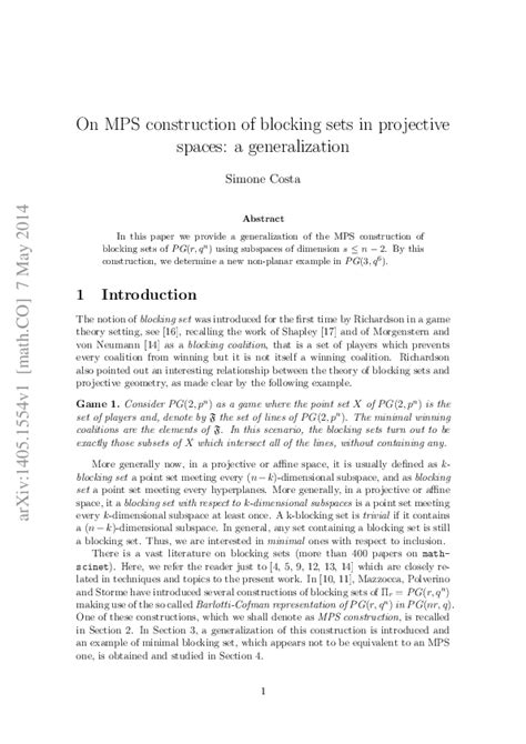 Pdf On Mps Construction Of Blocking Sets In Projective Spaces A Generalization