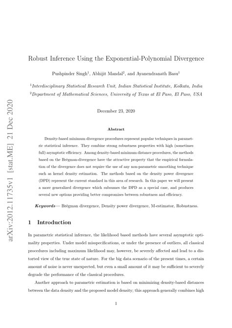 Pdf Robust Inference Using The Exponential Polynomial Divergence