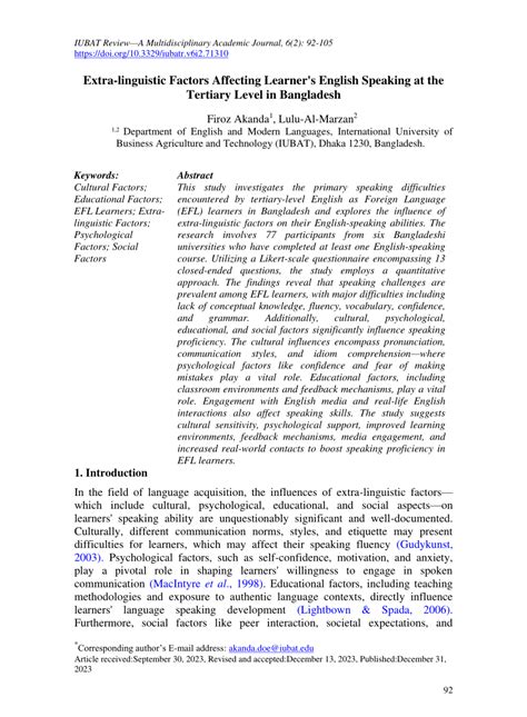 Pdf Extra Linguistic Factors Affecting Learners English Speaking At