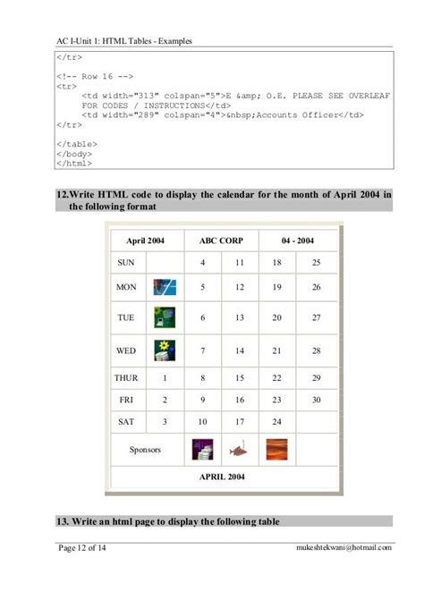 Html Table Examples Decoration Examples