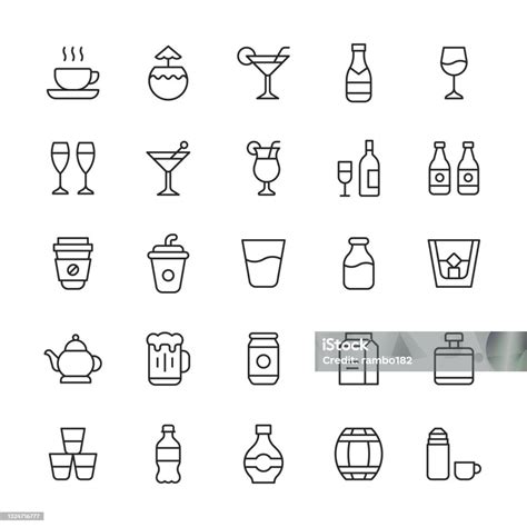 음료 라인 아이콘 편집 가능한 스트로크 알코올 맥주 병 카페 샴페인 칵테일 커피 플라스크 유리 우유 나이트 클럽 나이트 라이프 나이트 라이프 파티 사교 이벤트 청량 음료