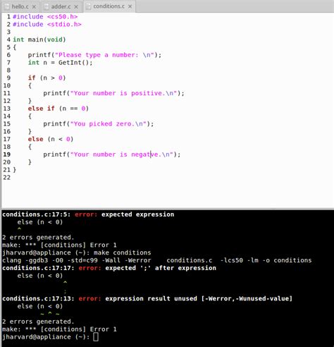 Walkthroughs Week 1 Conditions Error Expression Result Unused Expect At End Of If Else