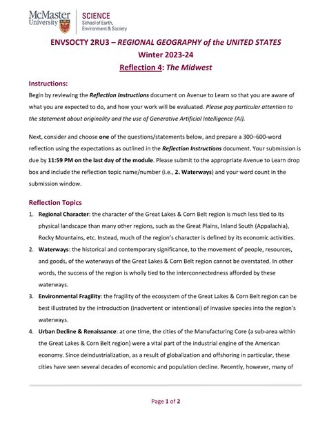 Envsocty 2ru3 Winter 2024 Reflection 4 The Midwest Page 1 Of 2