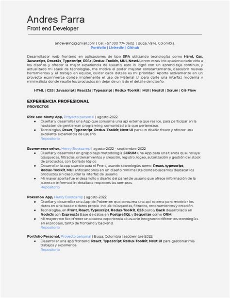 Cv Frontend Developer Andres Parra Andres Parra Front End Developer