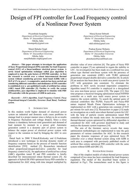 pdf design of fpi controller for load frequency control of a