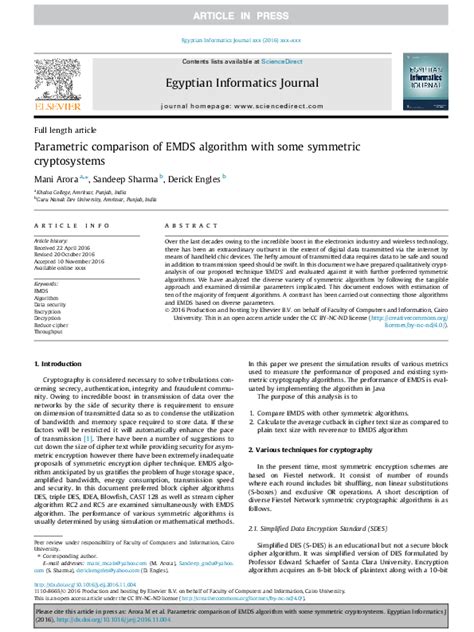Parametric Comparison Of Emds Algorithm With Some Symmetric Cryptosystems