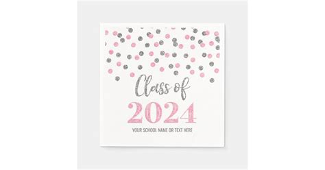 Silver Pink Confetti Class Of 2024 Napkins Zazzle
