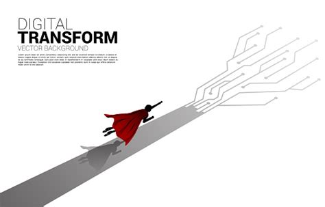 화살표 도트에 비행의 실루엣은 회로 기판 스타일을 연결합니다 데이터에 대한 스톡 벡터 아트 및 기타 이미지 데이터 슈퍼히어로 남자 Istock