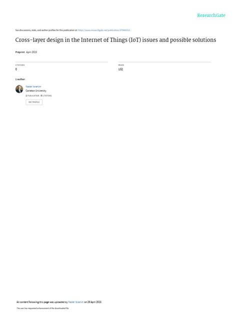 Cross Layer Design In The Internet Of Things Iot Issues And Possible