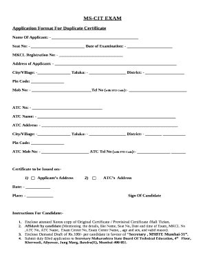 Application At For Duplicate Certificate Doc Template PdfFiller