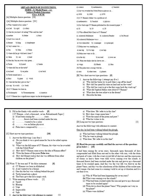English Icse 7 Model Paper A Pdf