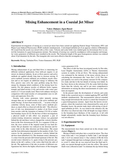 PDF Mixing Enhancement In A Coaxial Jet Mixer