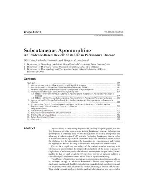 Pdf Subcutaneous Apomorphine