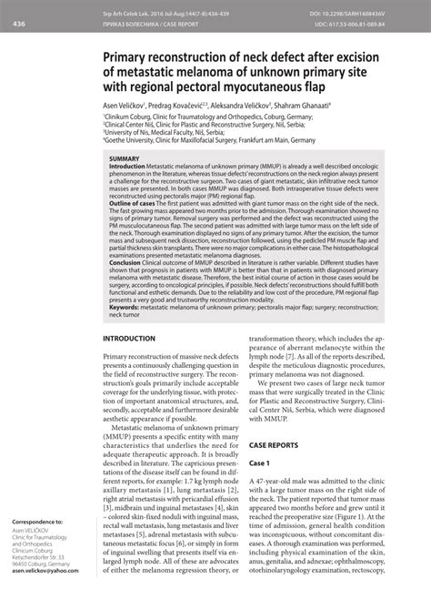 Pdf Primary Reconstruction Of Neck Defect After Excision Of Metastatic Melanoma Of Unknown