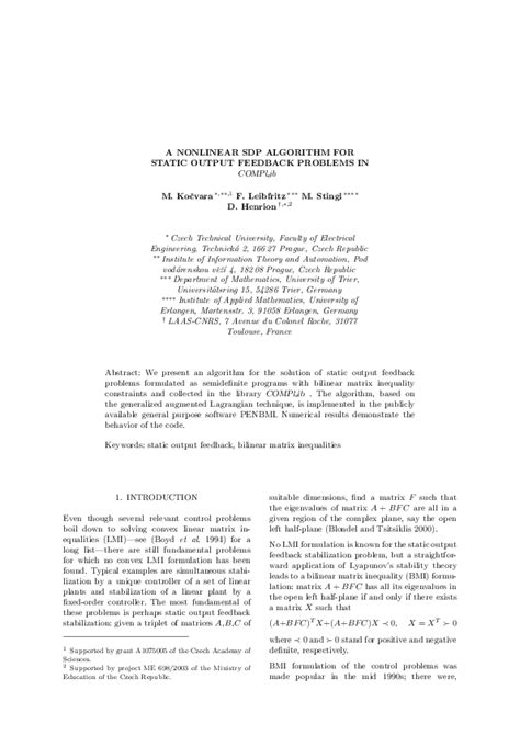 pdf a nonlinear sdp algorithm for static output feedback problems in