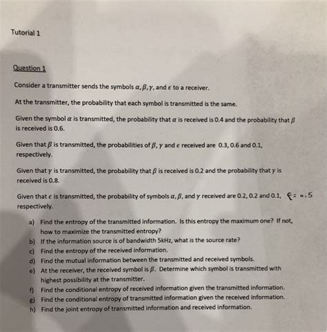 tutorial 1 question 1 consider a transmitter sends