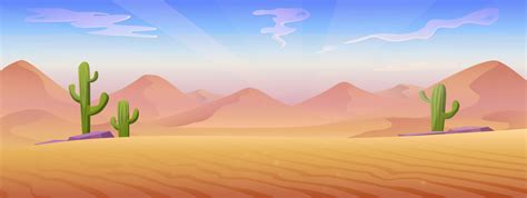 Vector Cartoon Style Illustration Desert Landscape With Sand Dunes And