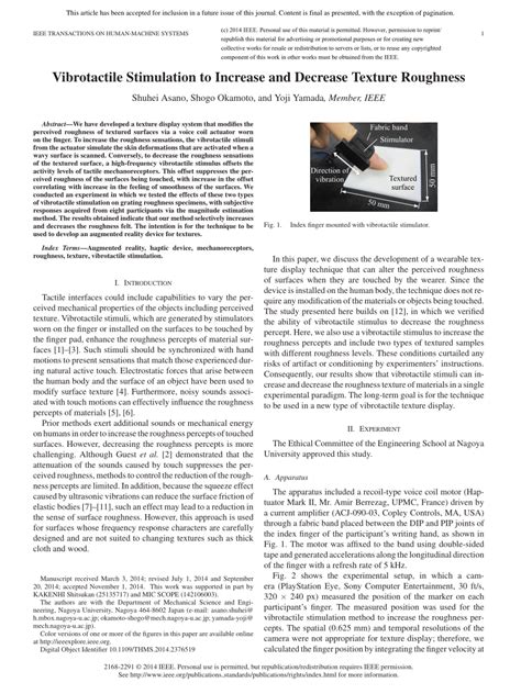 Pdf Vibrotactile Stimulation To Increase And Decrease Texture Roughness