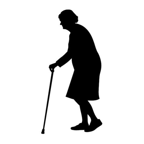 Uma Mulher Anda Com Uma Bengala Na M O Vetor Premium