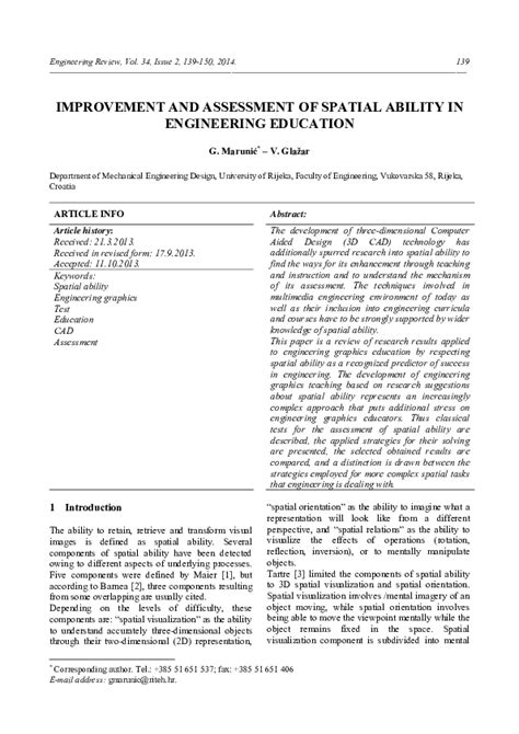 pdf improvement and assessment of spatial ability in engineering