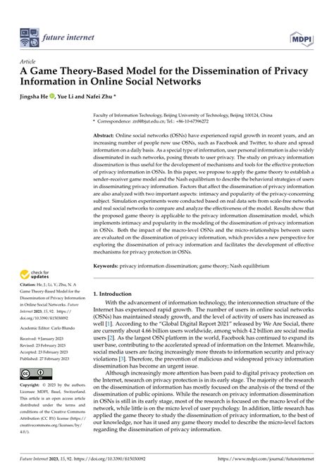 Pdf A Game Theory Based Model For The Dissemination Of Privacy