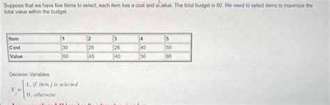 solved suppose that we have five items to select each item
